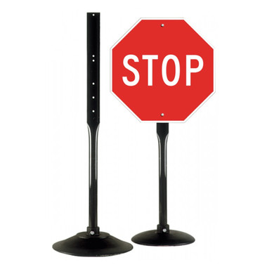 black stop sign post
