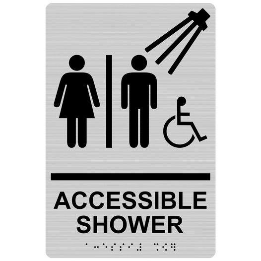 Portrait ADA Accessible Shower (Braille Sign RRE-14802_BLKonBRSLVR