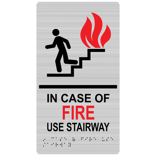 Portrait ADA Fire Use Stairway Sign With Symbol RRE-260_MULTI_BLKonBRSLVR