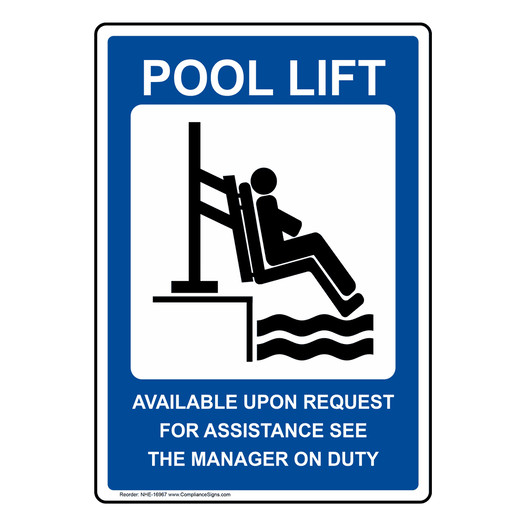 ADA Sign or Label - Pool Lift Available With Symbol - Made in USA