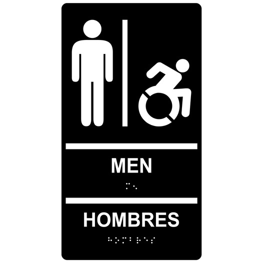 Men Bilingual Braille Restroom Sign With Dynamic Accessibility Symbol ...