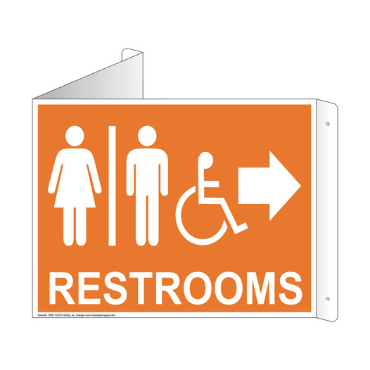 Restrooms White on Orange Sign With Symbol RRE-7020Tri-WHTonORNG Restrooms