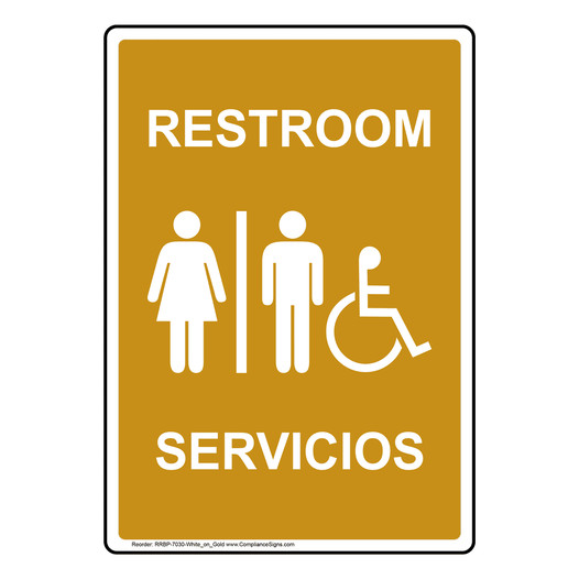 Restroom - Servicios Sign With Symbol RRBP-7030-WHTonGLD Restrooms