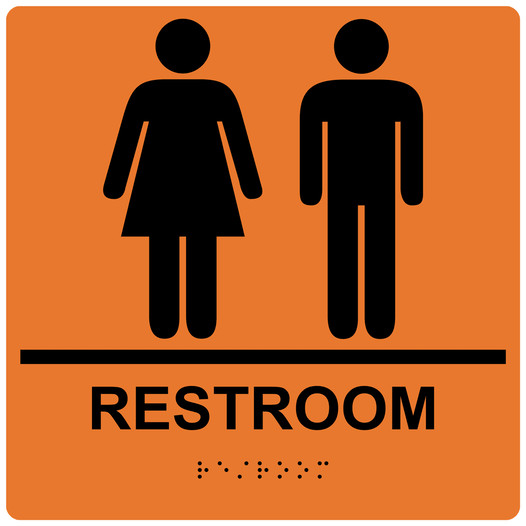 ADA Restroom With Symbol Braille Sign RRE-110-99_BLKonORNG Restrooms