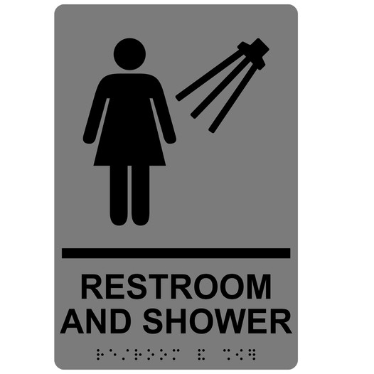 Portrait ADA Restroom And Shower Braille Sign RRE-14823_BLKonGray