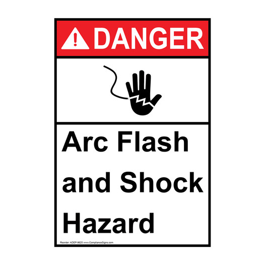 Vertical Arc Flash And Shock Hazard Sign - ANSI Danger - Arc Flash