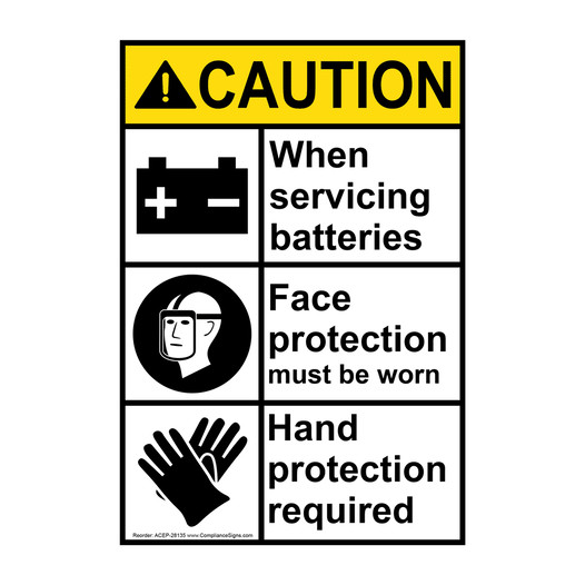 Vertical When Servicing Batteries Wear Ppe Sign - ANSI Caution - Battery