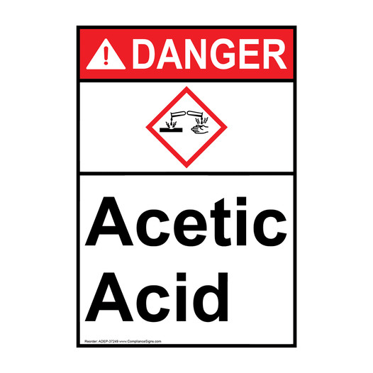 Vertical Hazmat Sign or Label - Acetic Acid - ANSI-GHS - Made in USA