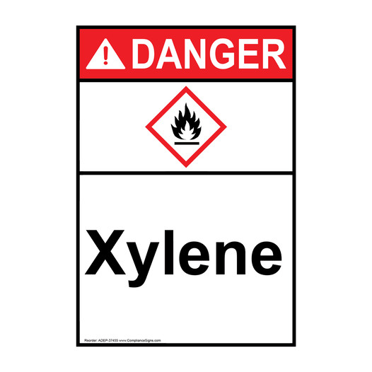 DANGER Xylene Vertical Sign with Symbol - ANSI