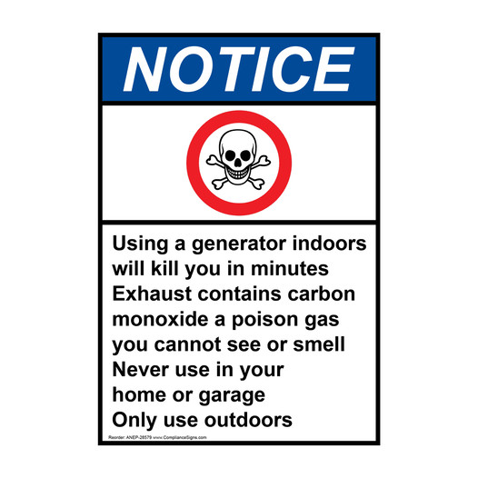 Vertical Using A Generator Sign - ANSI Notice - Chemical