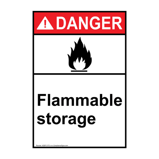 Vertical Flammable Storage Sign - ANSI Danger - Flammable