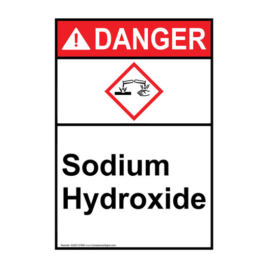 Vertical Hazmat Sign or Label - Sodium Hydroxide - ANSI-GHS