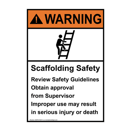Vertical Scaffolding Safety Review Guidelines Sign - ANSI Warning