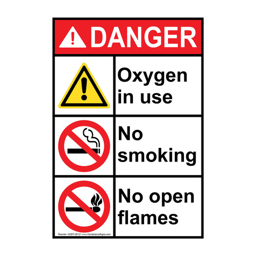 Vertical Oxygen In Use No Smoking No Open Flames Sign - ANSI Danger Vertical Oxygen In Use No Smoking No Open Flames Sign - ANSI Danger