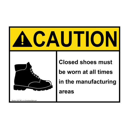 Caution Sign - Closed Shoes Must Be Worn Sign - ANSI