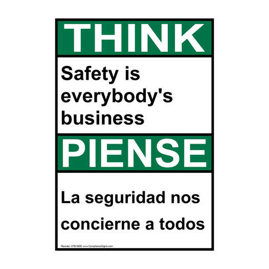 Vertical Safety Is Everybody's Business Bilingual Sign - ANSI Think