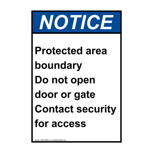Vertical Protected Area Boundary Sign - ANSI Notice - Security Camera