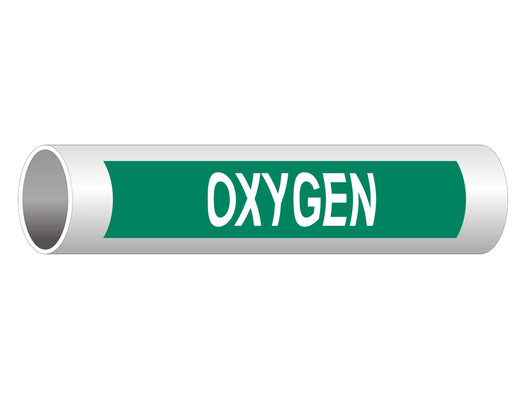 ASME A13.1 Oxygen Wide Pipe Label PIPE-23960-WR-WHTonGreen