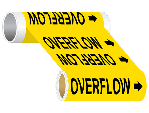 ASME A13.1 Overflow Wide Pipe Label PIPE-23955-WR-BLKonYLW