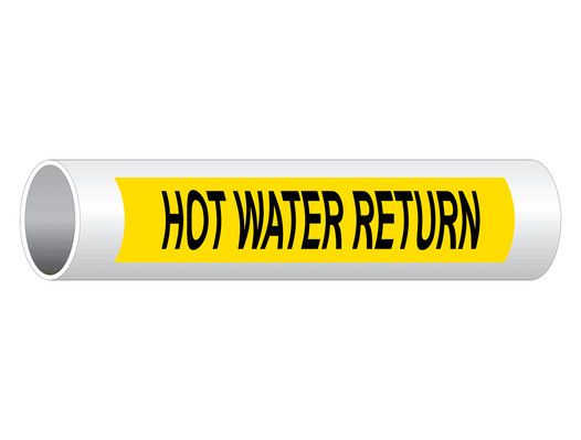 ASME A13.1 Hot Water Return Pipe Label PIPE-23670-BLKonYLW