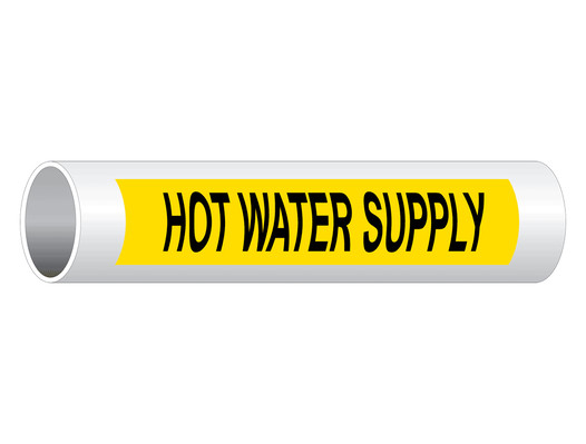 ASME A13.1 Hot Water Supply Pipe Label PIPE-23675-BLKonYLW