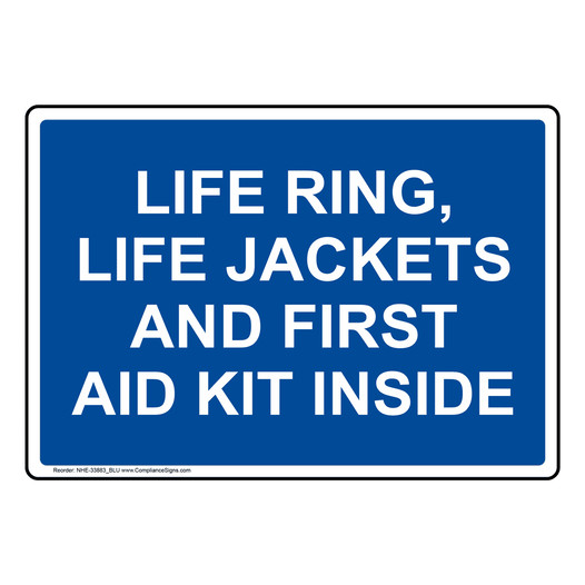 First Aid Sign - Life Ring, Life Jackets And First Aid Kit Inside