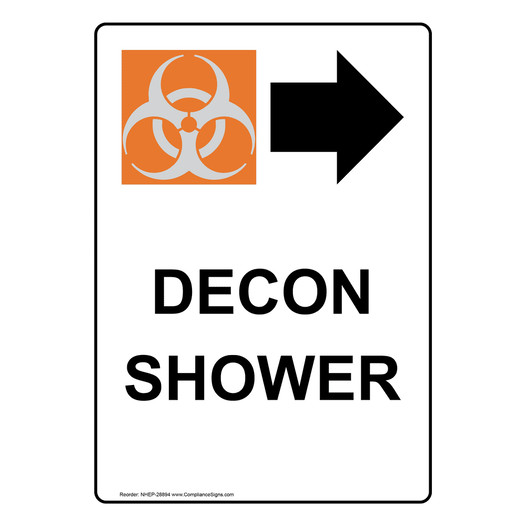 Vertical Sign - Biohazard - Decon Shower [Right Arrow]