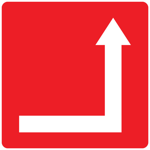 Tactile 90 Degree Right Arrow White on Red Sign RRE-210-WHTonRed
