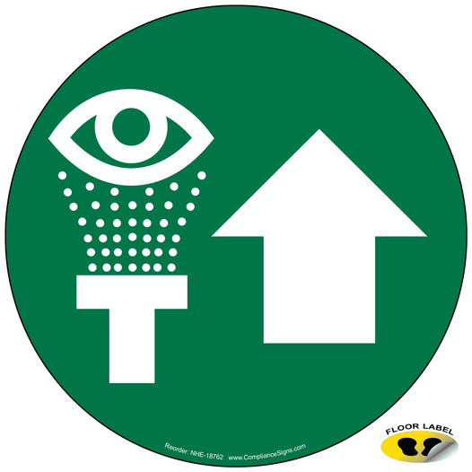 First Aid Eye Wash With Up Arrow Floor Label - Green - US Made