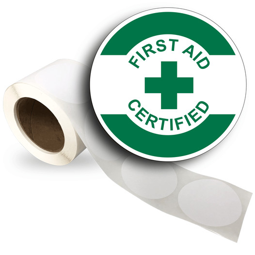 2-inch Round First Aid Certified Labels on Roll - White