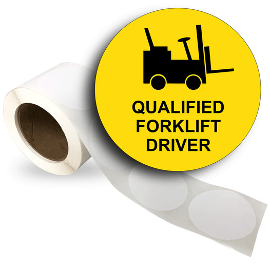 Roll of Poly Labels - Forklift Driver - Yellow - Round