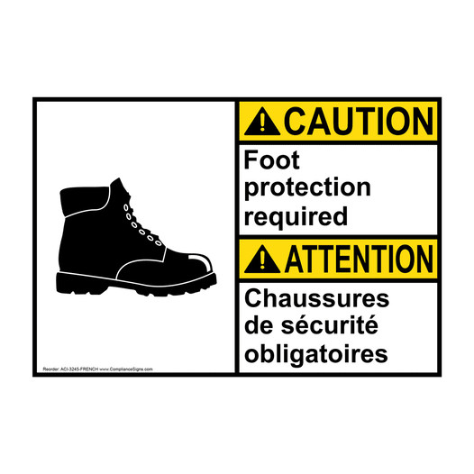 Foot Protection Required Bilingual Sign - French - ANSI