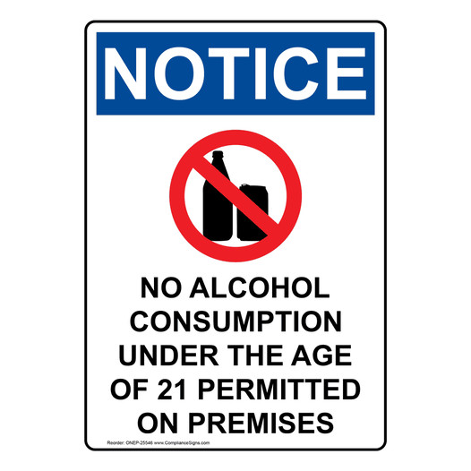 OSHA No Alcohol Vertical Sign - NOTICE - symbol