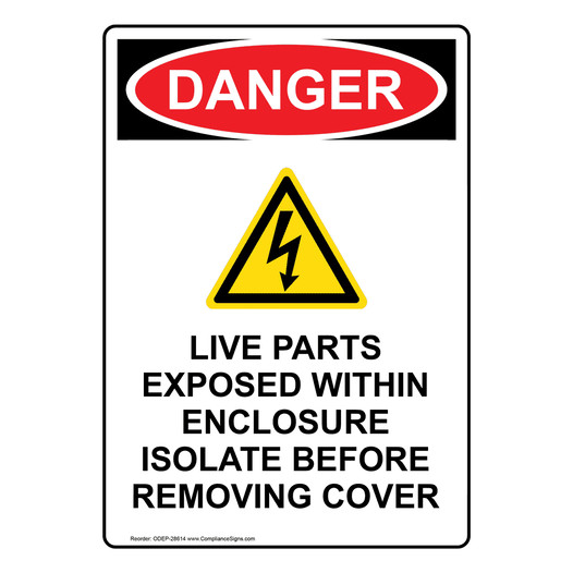 Vertical Live Parts Sign - OSHA DANGER