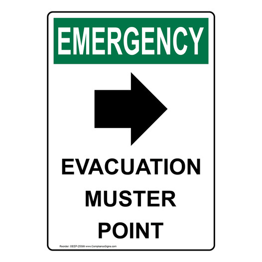 Vertical Evacuation Muster Sign - OSHA EMERGENCY