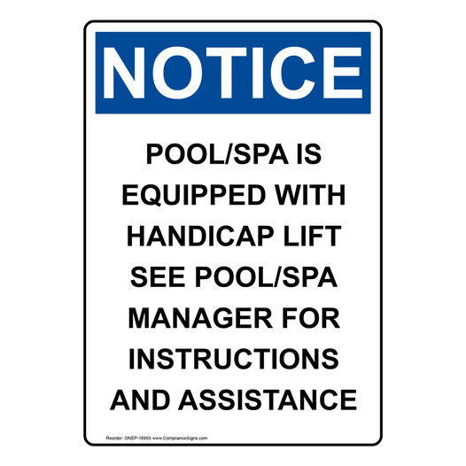 Vertical Pool/Spa Accessible Lift Sign - OSHA NOTICE
