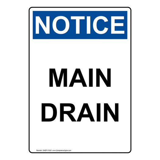 Vertical Main Drain Sign - OSHA NOTICE
