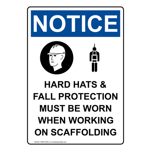 Vertical Hard Hats & Fall Protection Sign - OSHA NOTICE