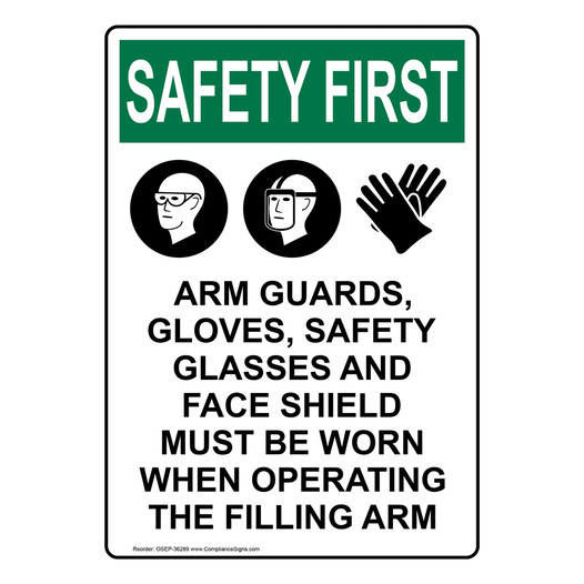 Vertical Arm Guards, Gloves, Sign - OSHA SAFETY FIRST
