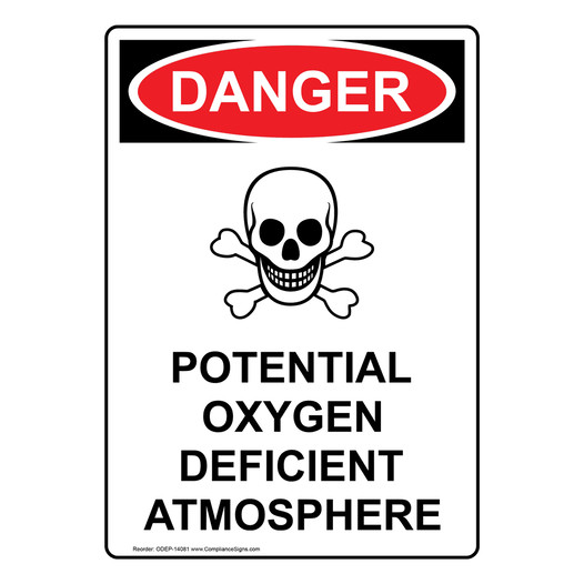 Vertical Potential Oxygen Deficient Sign - OSHA DANGER