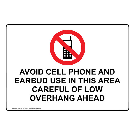 Avoid Cell Phone And Earbud Use In Sign With Symbol NHE-50275