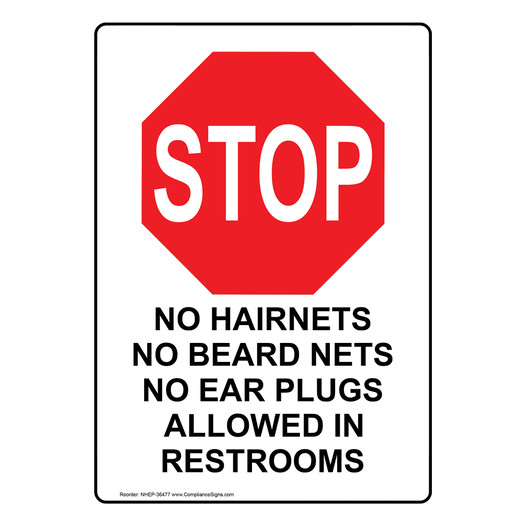 Vertical Sign - Policies / Regulations - No Hairnets No Beard Nets