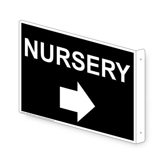Nursery With Inward Arrow Sign NHE-9705Proj-WHTonBLK Wayfinding
