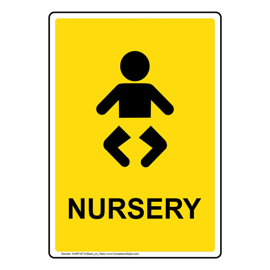 Portrait Nursery Sign With Symbol NHEP-9715-Black_on_Yellow