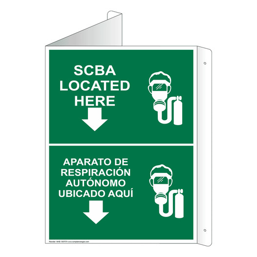 Scba Located Here With Symbol Bilingual Sign NHB-13875Tri SCBA