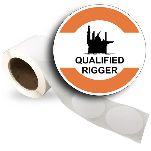 2-inch Round Qualified Rigger Labels on Roll - White