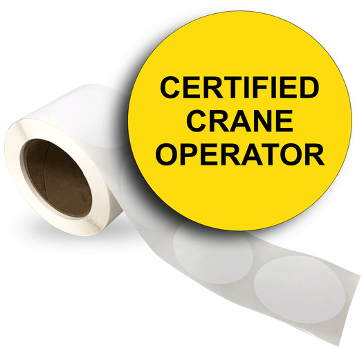 Roll of Yellow Certified Crane Operator Self-Adhesive Labels
