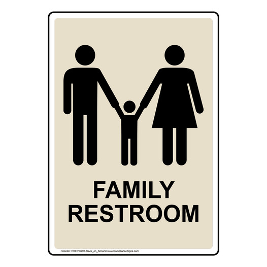 Family Restroom Sign - Black-On-Almond - 6 Vertical Sizes - Easy Order