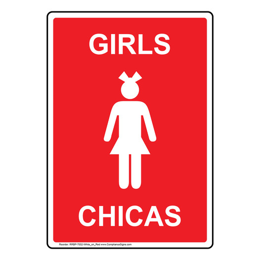 Red Girls - Chicas Restroom Sign With Symbol RRBP-7002-White_on_Red