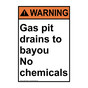 Vertical Gas Pit Drains To Bayou Sign - ANSI Warning